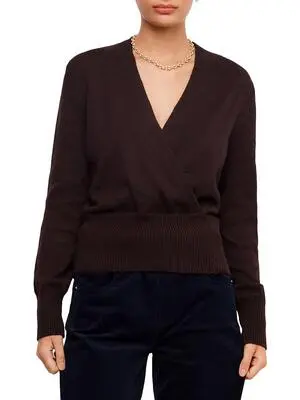 Karen Kane Wrap Front V-neck Sweater - Chocolate