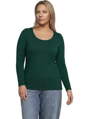 LANDS' END Long Sleeve Lightweight Jersey Scoop Neck T-shirt - Pine