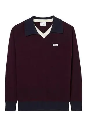 Claudie Pierlot Layered-collar Branded-patch Wool-blend Jumper - Multicolored