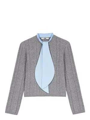 Maje Cotton-collar Ribbed Wool-blend Jumper - Grey