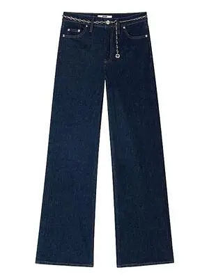 Maje Chain-belt Wide-leg High-rise Stretch-denim Jeans - Navy