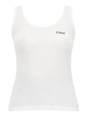 Chloé Ribbed Logo Tank Top - White