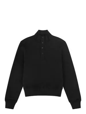 ENTIRE STUDIOS 3/4 Front Button Ribbed Hem Cotton Sweatshirt - Nero