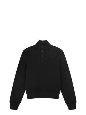 ENTIRE STUDIOS 3/4 Front Button Ribbed Hem Cotton Sweatshirt - Nero