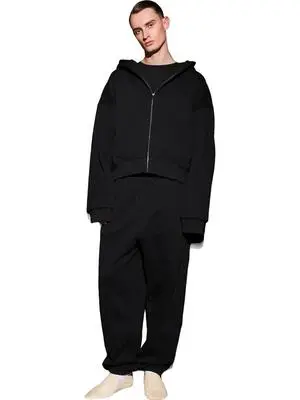 ENTIRE STUDIOS ENTIRE STUDIOS Cotton Front-Zip Hooded Sweater With Ribbed Trim Nero
