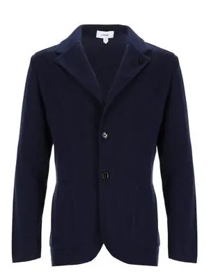 LARDINI Cotton Knit Blazer With Notched Lapel - Blue