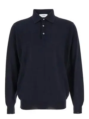 LARDINI Lardini Pure Virgin Wool Long-Sleeve Polo Shirt Made In Italy Blu