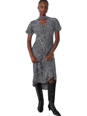 Whistles Mixed Dot Scarf Tie Neck Midi Dress - Blk/white