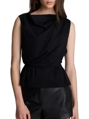 KENNETH COLE Pleated Cowl Neck Peplum Top - Black