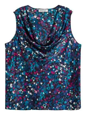 KASPER Pleated Cowl Neck Top - Black Multi