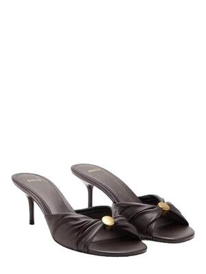 Mango Faux Leather Beaded Kitten Heel Slide Sandal - Chocolate