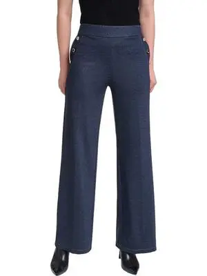 Karl Lagerfeld Paris Pull On Sailor Wide Leg Pants - Navy