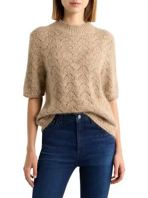 FRAME FRAME Lurex Cashmere Blend Pointelle Mock Neck Sweater