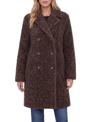 LIVERPOOL Double Breasted Faux Fur Coat - Teddy Brown