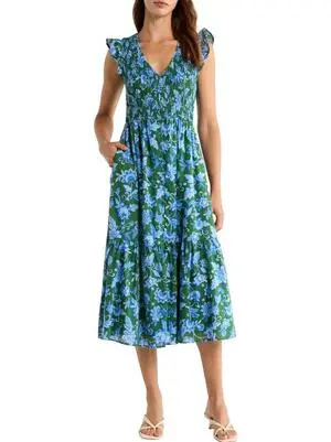 SUGARLIPS Angie Floral Cotton Shirtdress - Kelly Blue