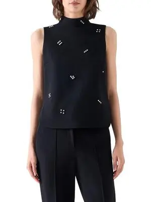 Akris Dice-dot Embellished Mock Neck Sleeveless Top - Black