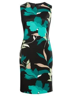 Anne Klein Floral Sleeveless Sheath Dress - Deep Jade Multi