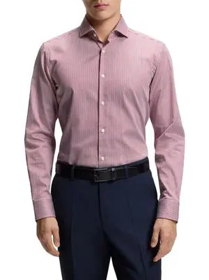 BOSS Hank Slim Fit Stripe Dress Shirt Open Red