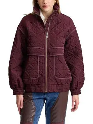 Avec Les Filles Funnel Neck Quilted Bomber Jacket Plum