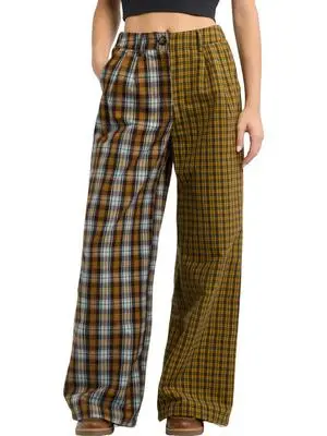 DRESSED IN LALA Plaid Wide Leg Pants - Half Half Plaid