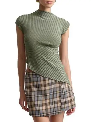 AVEC LES FILLES Radial Rib Asymmetric Mock Neck Top