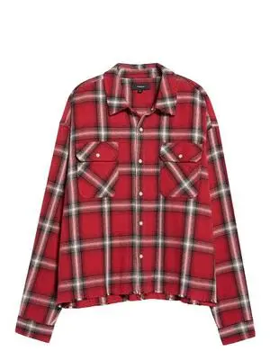 PURPLE BRAND Cropped Raw Edge Flannel Shirt - White Multi