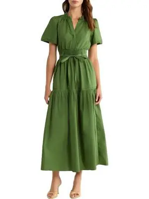 SUGARLIPS Jennis Belted Cotton Maxi Dress Olive