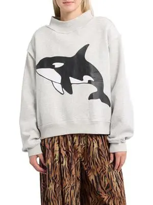DRESSED IN LALA Whale Yeah Reversible Graphic Sweatshirt - Grey