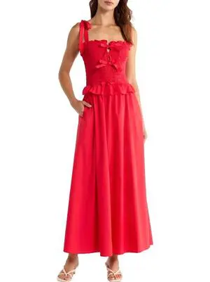 SUGARLIPS Neve Ruffle Smocked Maxi Dress - Red