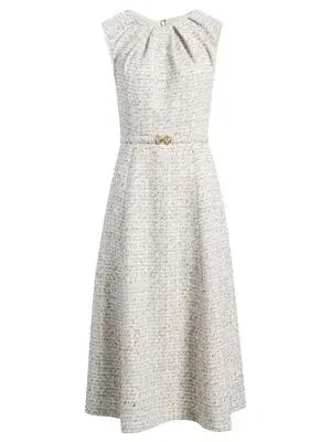 Anne Klein Fit & Flare Tweed Midi Dress - Light Macadamia Multi