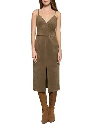 LOST + WANDER Urban Fall Faux Suede Midi Dress - Olive