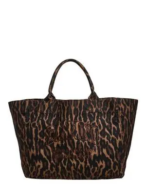 GANNI Leopard Print Extra Large Shopper Tote - Autumn Maple