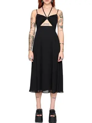 DISTURBIA Calla Keyhole Halterneck Midi Dress - Black
