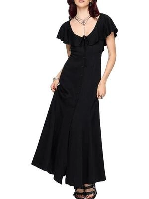 DISTURBIA Ruffle Tie Front Maxi Dress - Black