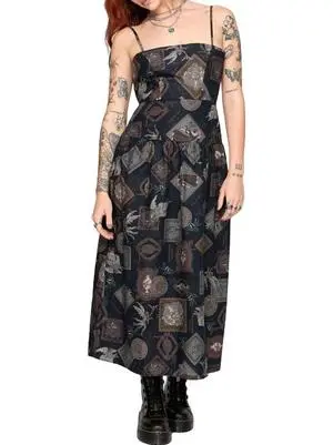 DISTURBIA Kleo Relics Cotton Print Cami Midi Dress - Black