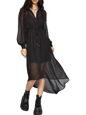 DISTURBIA Eimhir Chiffon High-low Midi Shirt Dress - Black