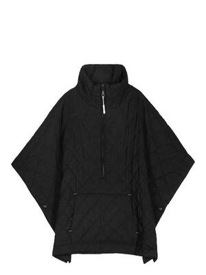 Echo Quilted Poncho With Quarter Zip And Pocket - Black
