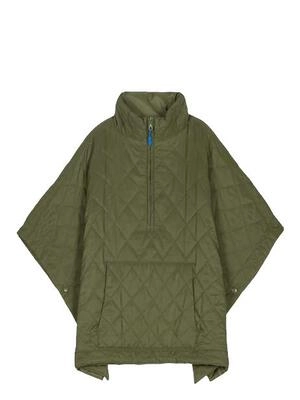 Echo Quilted Poncho With Quarter Zip And Pocket - Olive