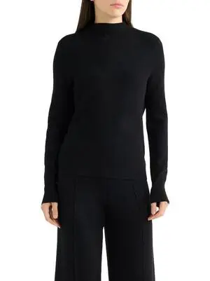 TAHARI ASL Fine-gauge Mock Neck Long Sleeve Sweater - Black
