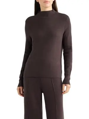 TAHARI ASL Fine-gauge Mock Neck Long Sleeve Sweater - Espresso