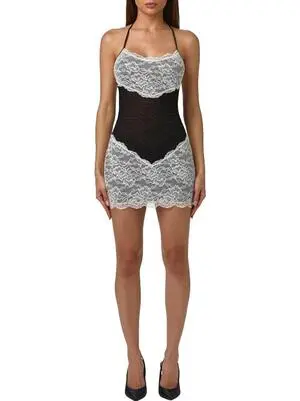 NAKED WARDROBE Lace & Mesh Halter Minidress