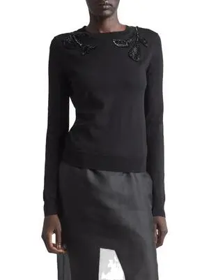 Carolina Herrera Beaded Shoulder Wool & Silk Sweater - Black