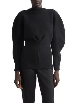 Carolina Herrera Puff Sleeve Wool & Cashmere Sweater - Black