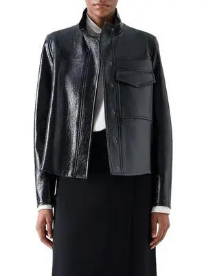 Akris Faux Lacquer Leather Jacket - Black