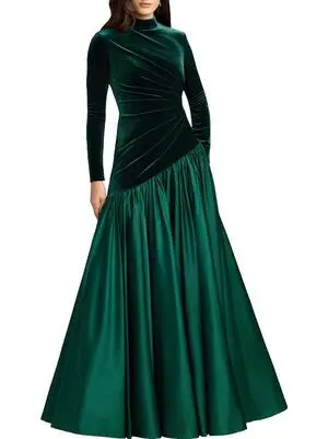 Mac Duggal Velvet Mock Neck Gown - Emerald