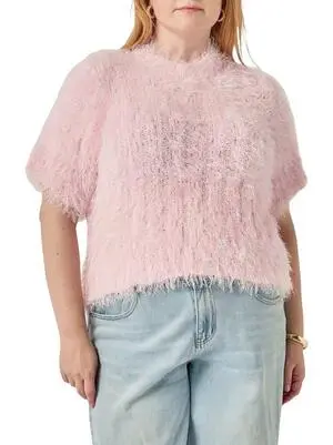 ENDLESS ROSE Fuzzy Short Sleeve Sweater