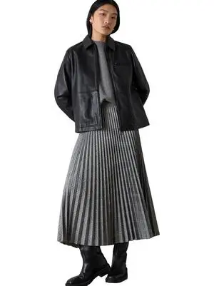 Whistles Check Pleated Midi Skirt - Grey/multi