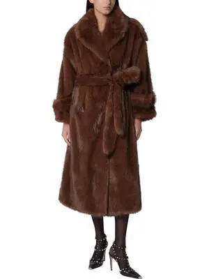 BB COUTURE Farrah Brown Double-breasted Coat With Belt Brown