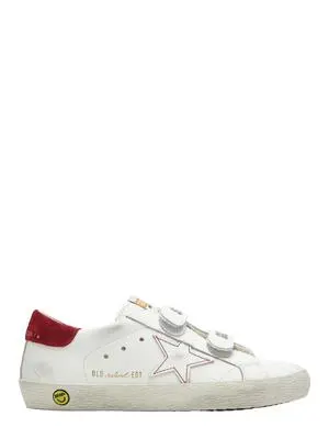 GOLDEN GOOSE White Leather Sneakers With Star Detail And Velcro Fastening - Red