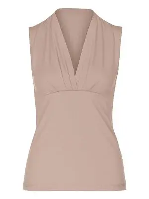 CONQUISTA Draped Taupe Jersey Top In Viscose Blend - Brown